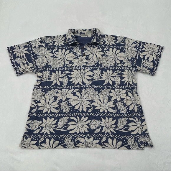 L.L. Bean | Shirts | Vintage Ll Bean Navy Blue White Casual Hawaiian Floral Polo Shirt Mens Xl ...